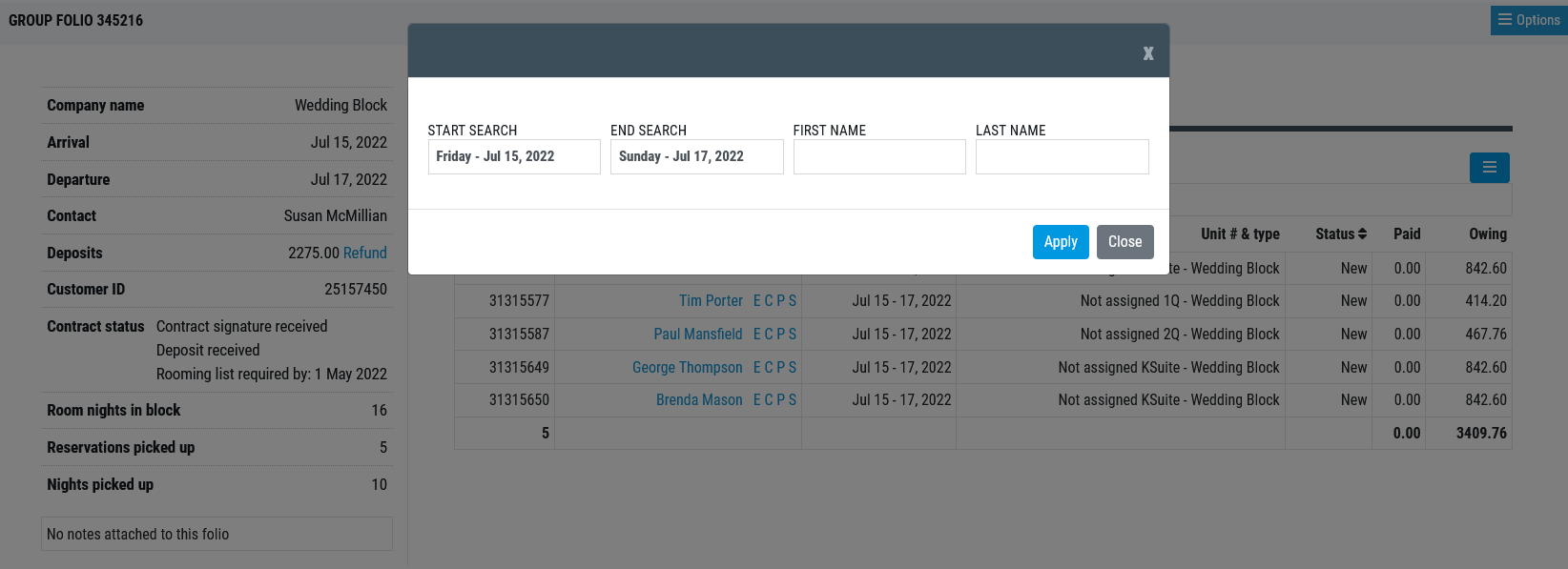 Group Folio, Bulk Overrides, and Rate Edit Form Updates - WebRezPro
